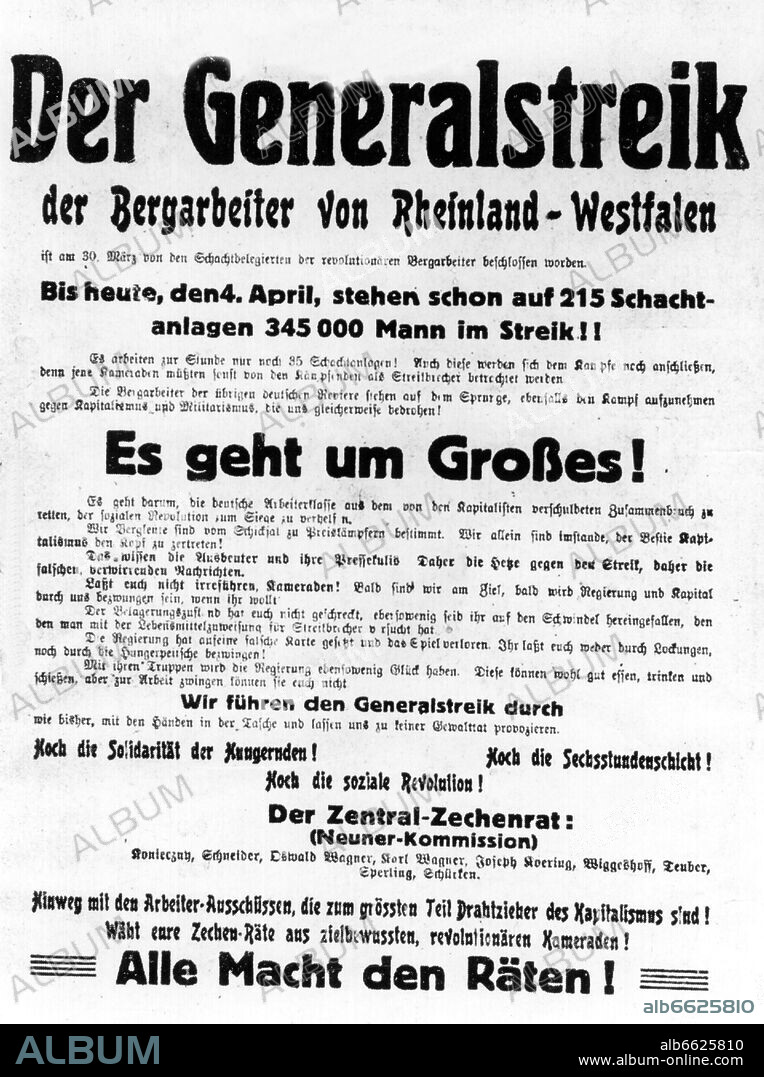 A poster calls out for the general strike in the Ruhr Area in 1919 ...